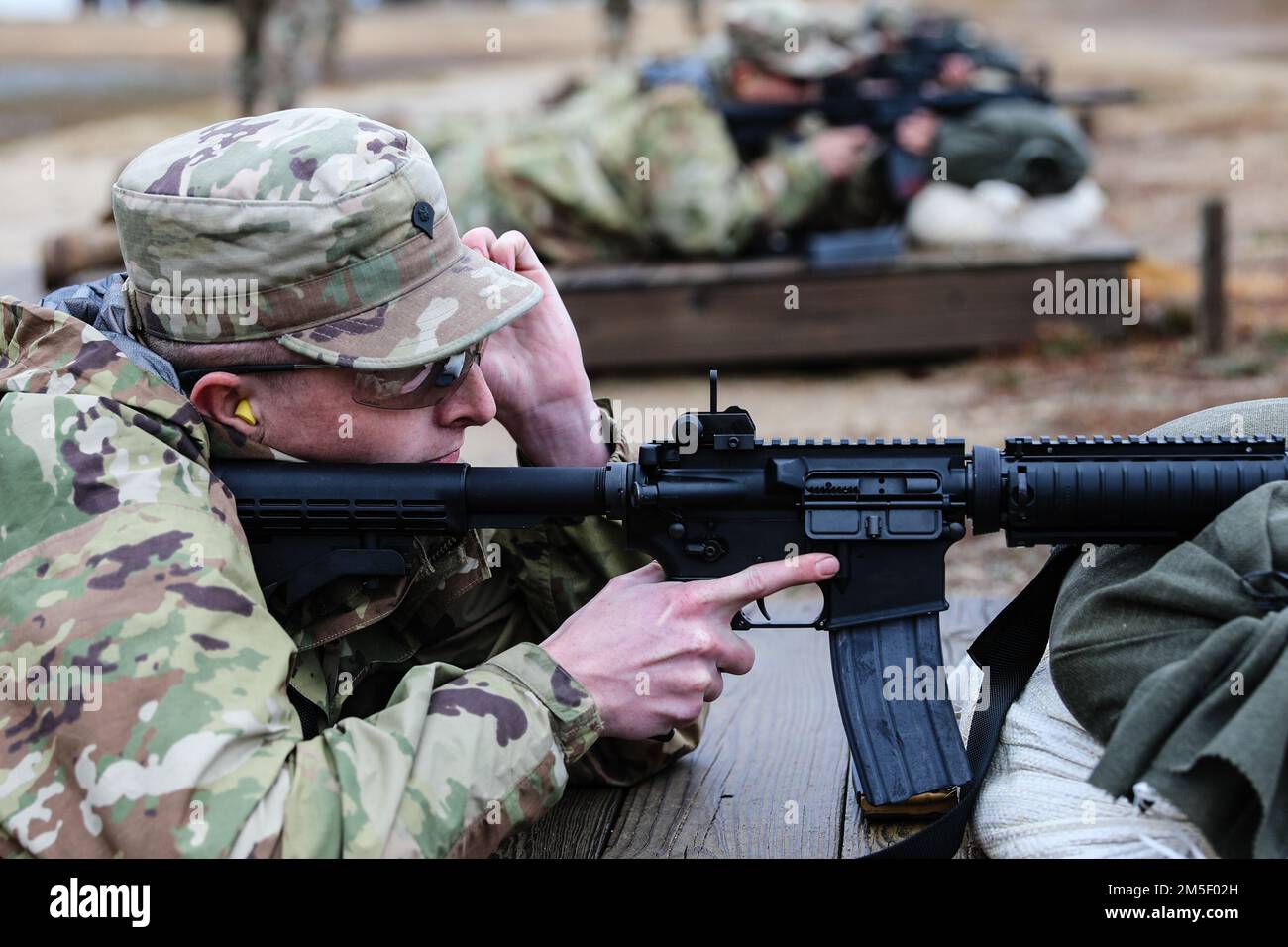 A U.S. Army Reserve Soldier participates in an M4 carbine qualification ...