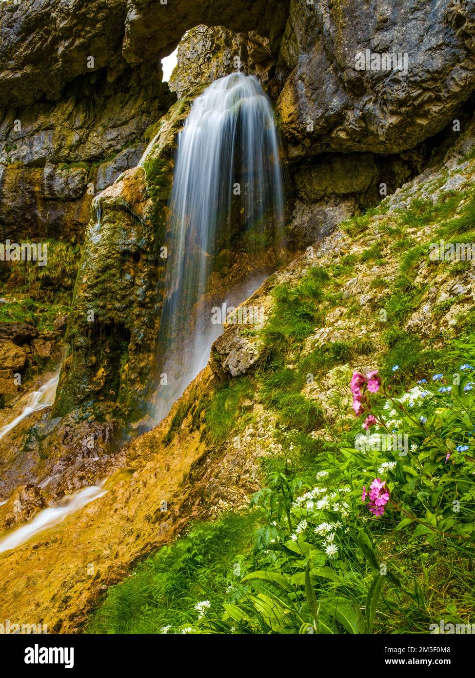 The upper section of Gordale Beck Waterfall through Gordale Scar in ...