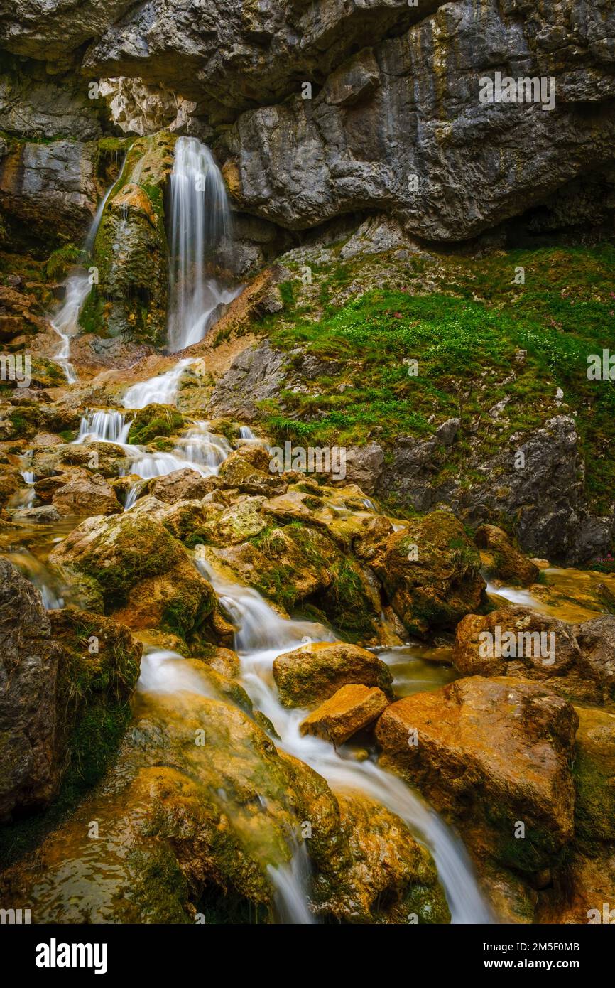 The upper section of Gordale Beck Waterfall through Gordale Scar in ...