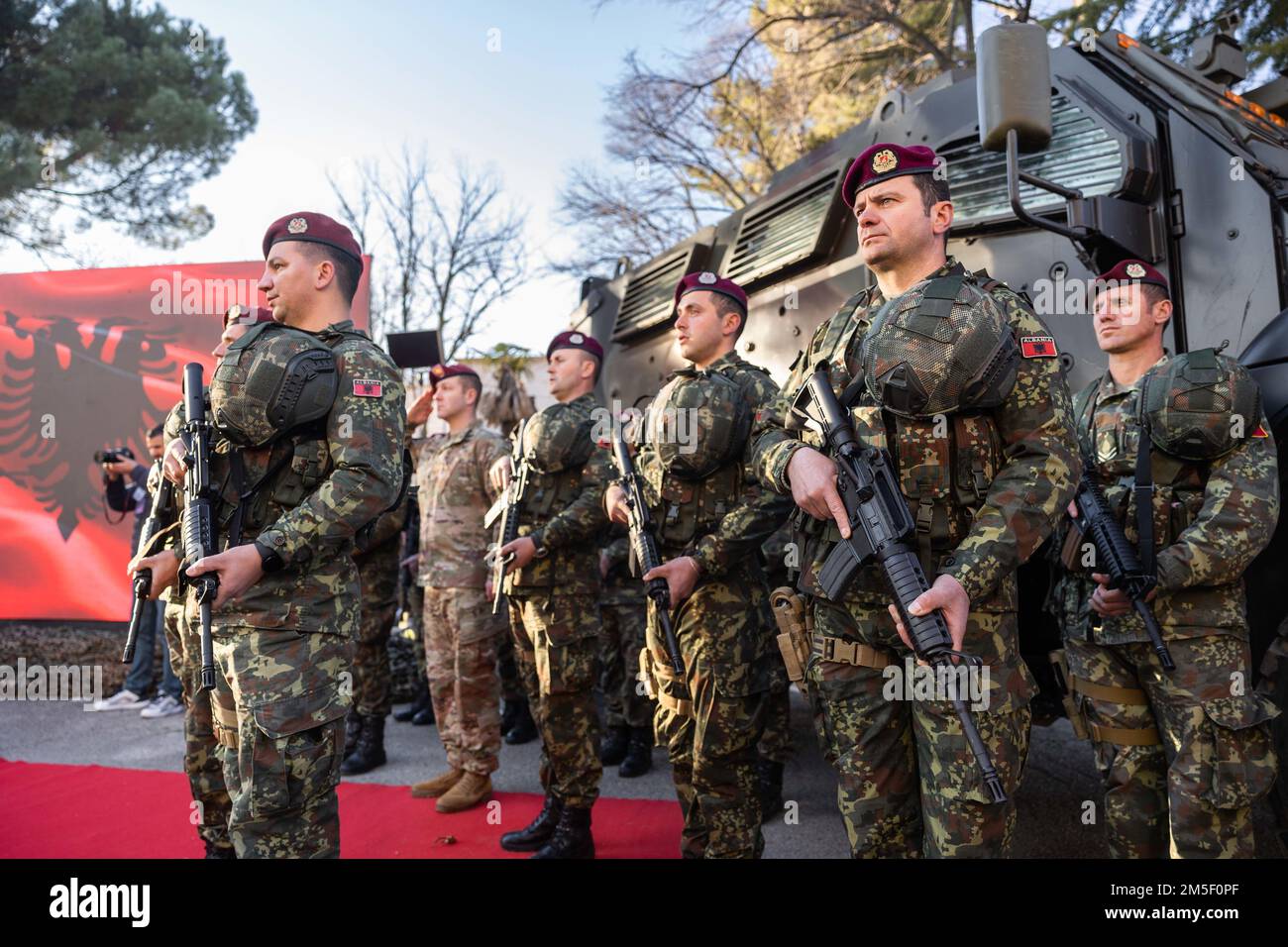 Albanian and U.S. Army soldiers stand during the Task Group Balkans ...