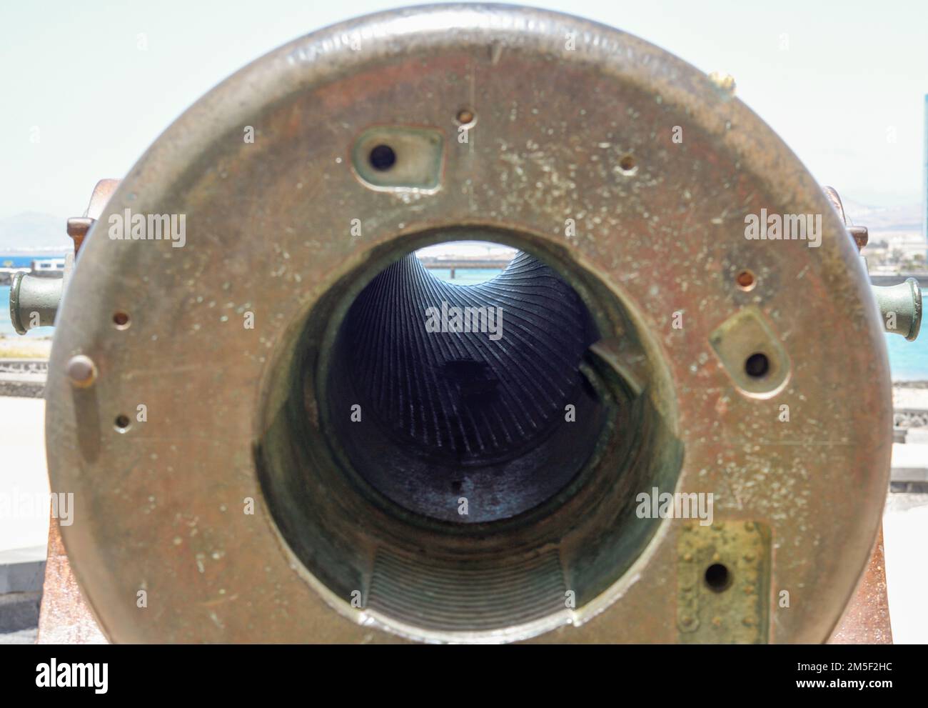 Detail of the rifled bore inside an old cannon of the Castillo de San ...