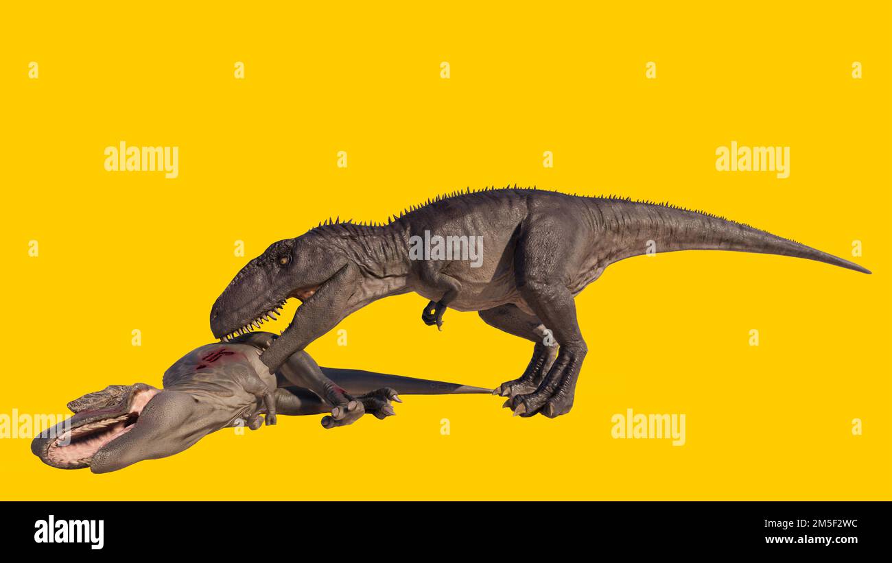 An illustration of a dinosaur eating another dinosaur isolated on ...