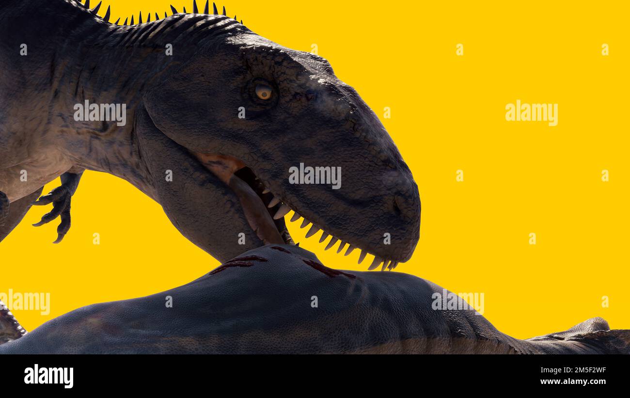 An illustration of a dinosaur eating another dinosaur isolated on ...