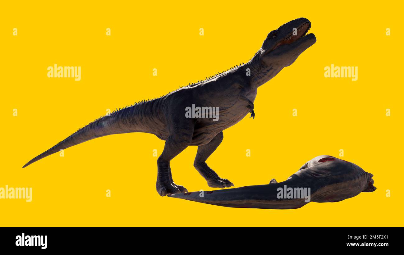 An illustration of a dinosaur eating another dinosaur isolated on ...