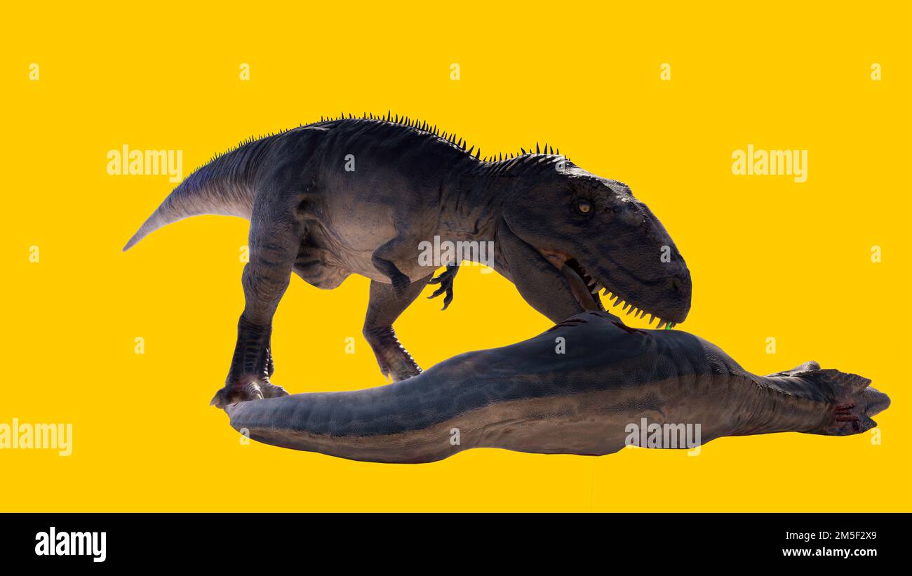 An illustration of a dinosaur eating another dinosaur isolated on ...