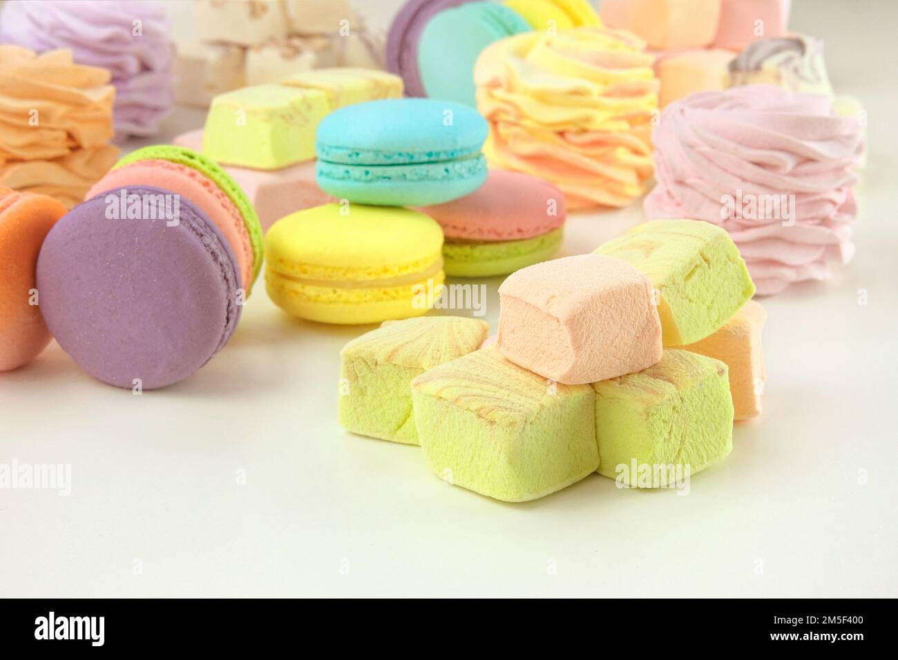 Various of sweetness: macaroons, marshmallows and zephyrs. Homemade ...