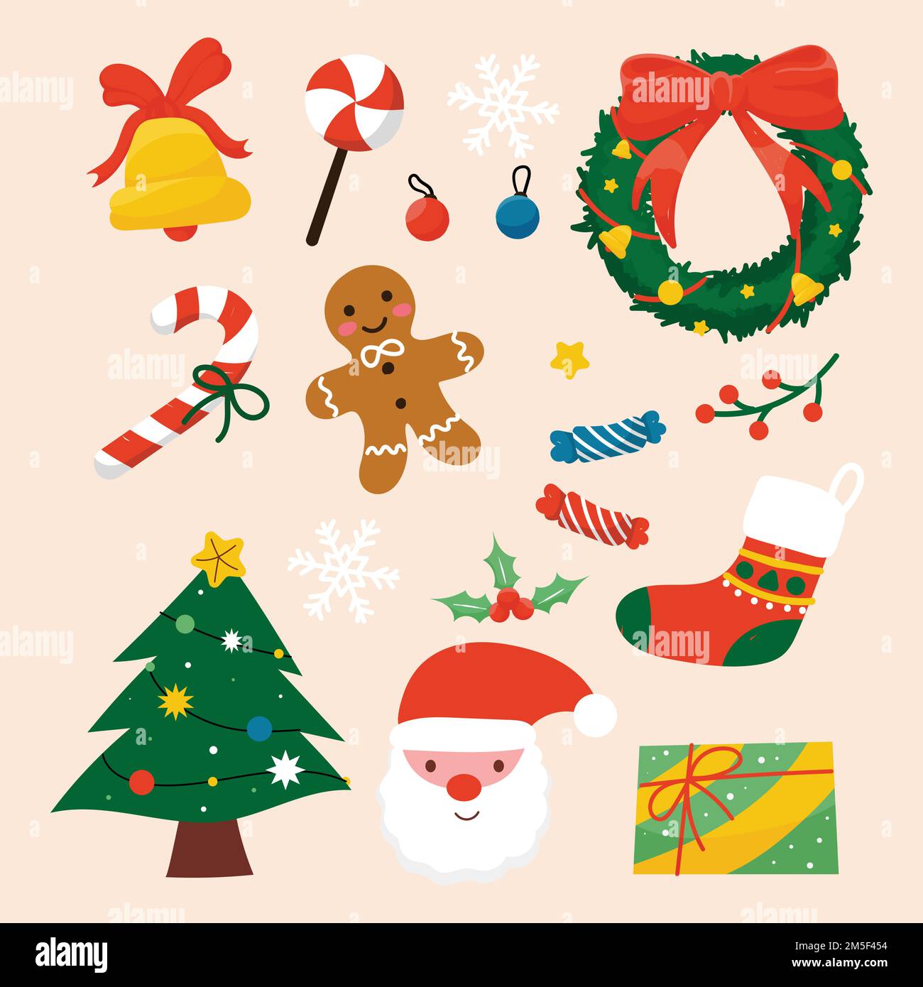 A set of Christmas holiday icons with bright background Stock Vector ...