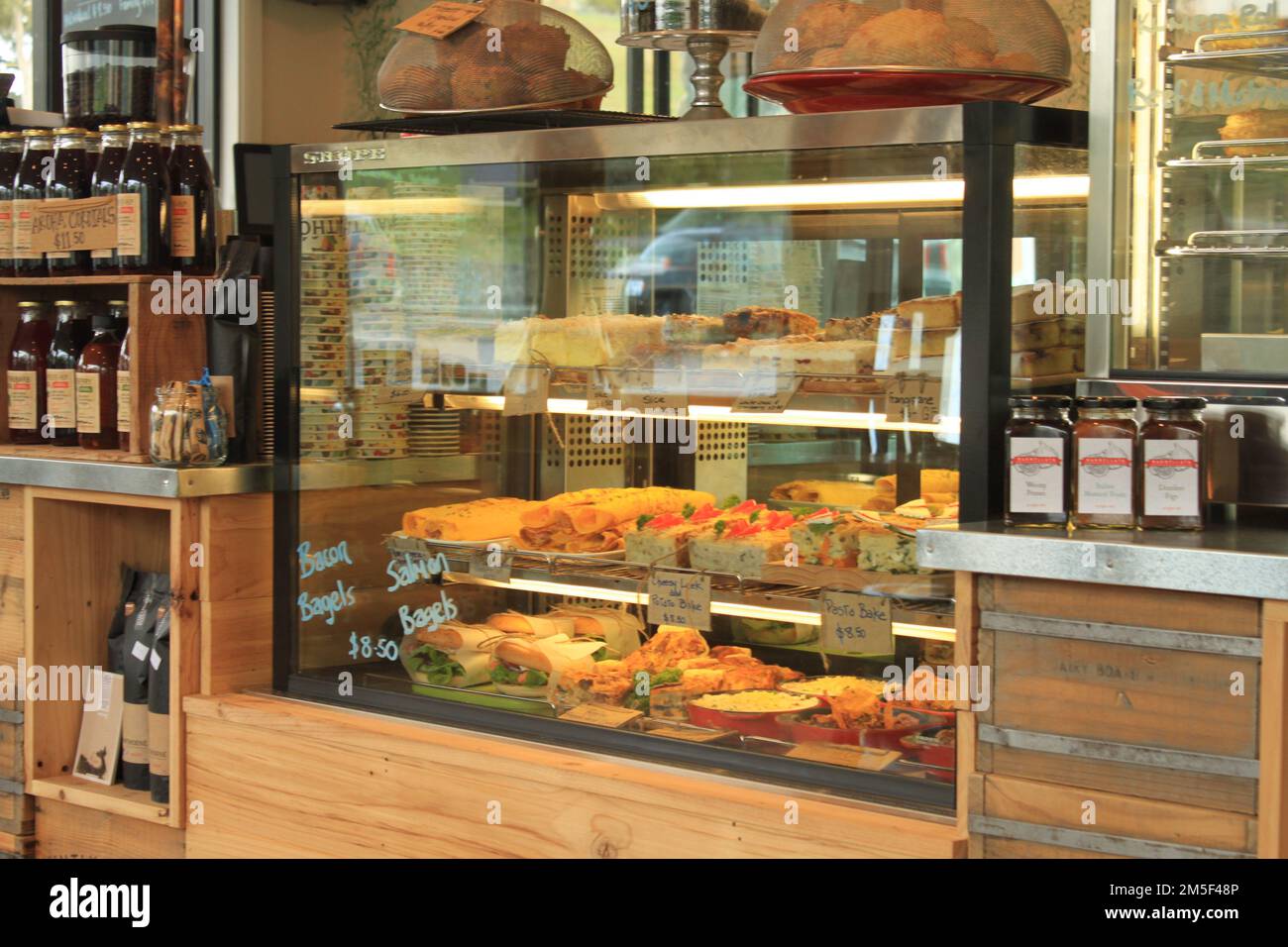 The refrigerator display case with a variety of brunches, at Tekapo ...