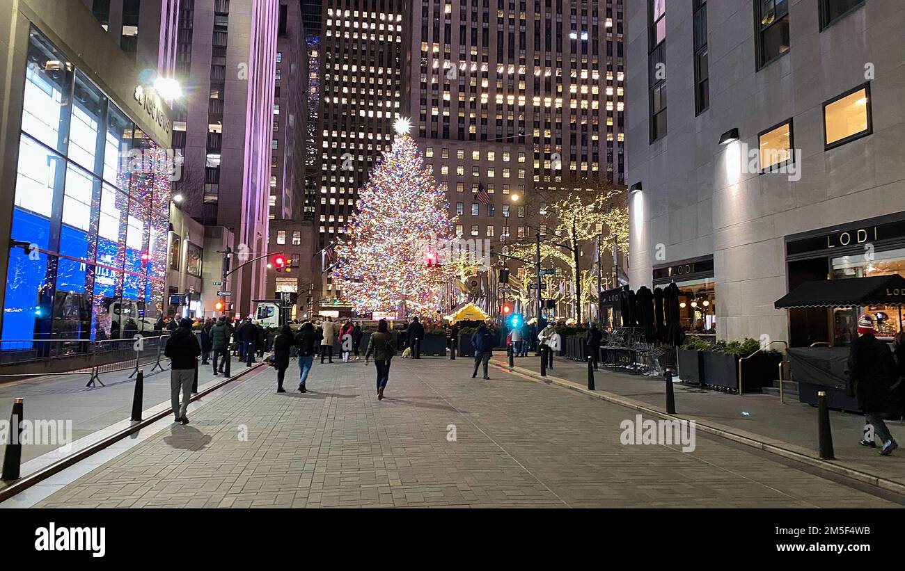 New York, NY, USA - Dec 13, 2022: Distant view of the 2022 Christmas ...