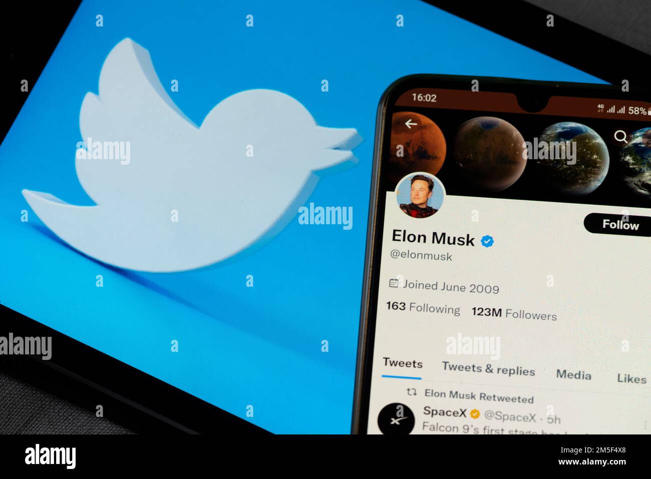 Elon Musk Twitter profile and social media logo background Stock Photo ...