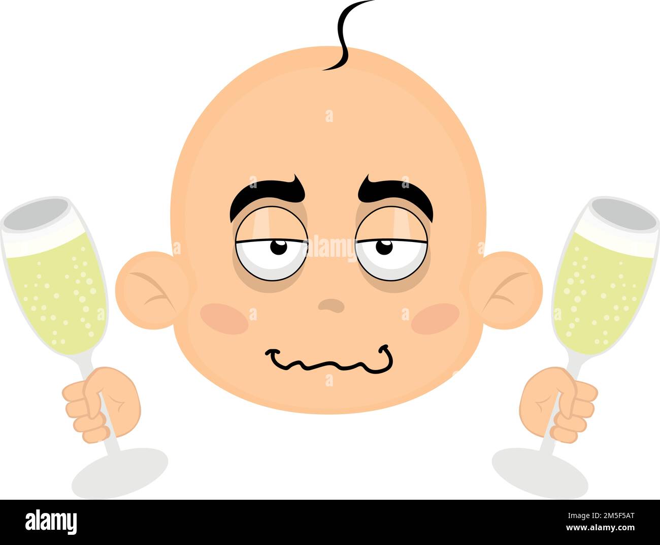 vector illustration of the face of a drunk cartoon baby with champagne ...