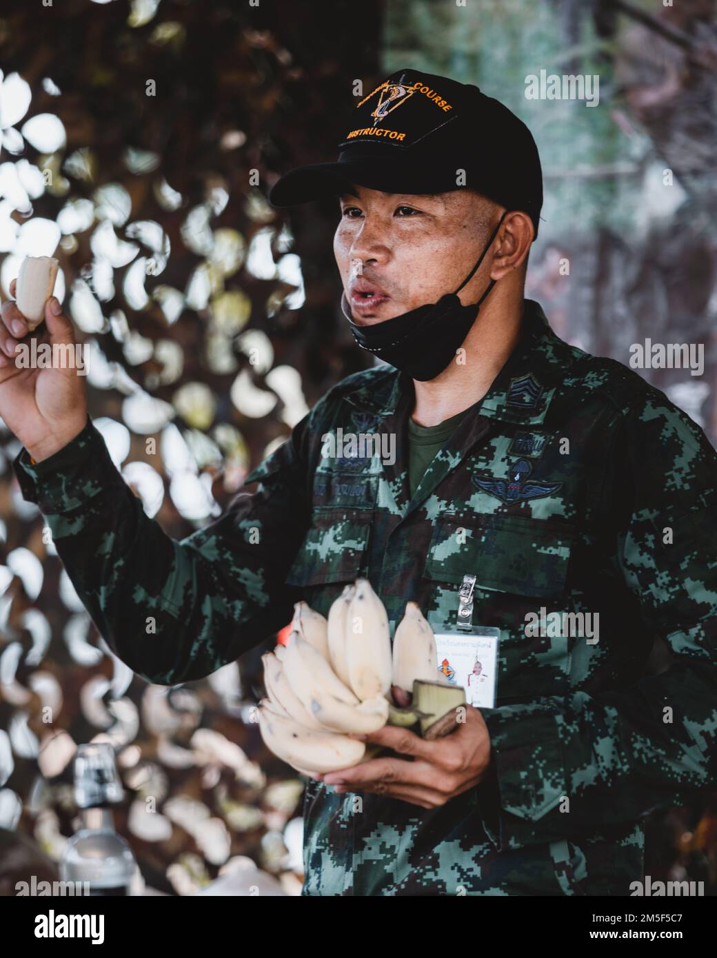 A Royal Thai Army Special Forces Soldier presents different jungle ...