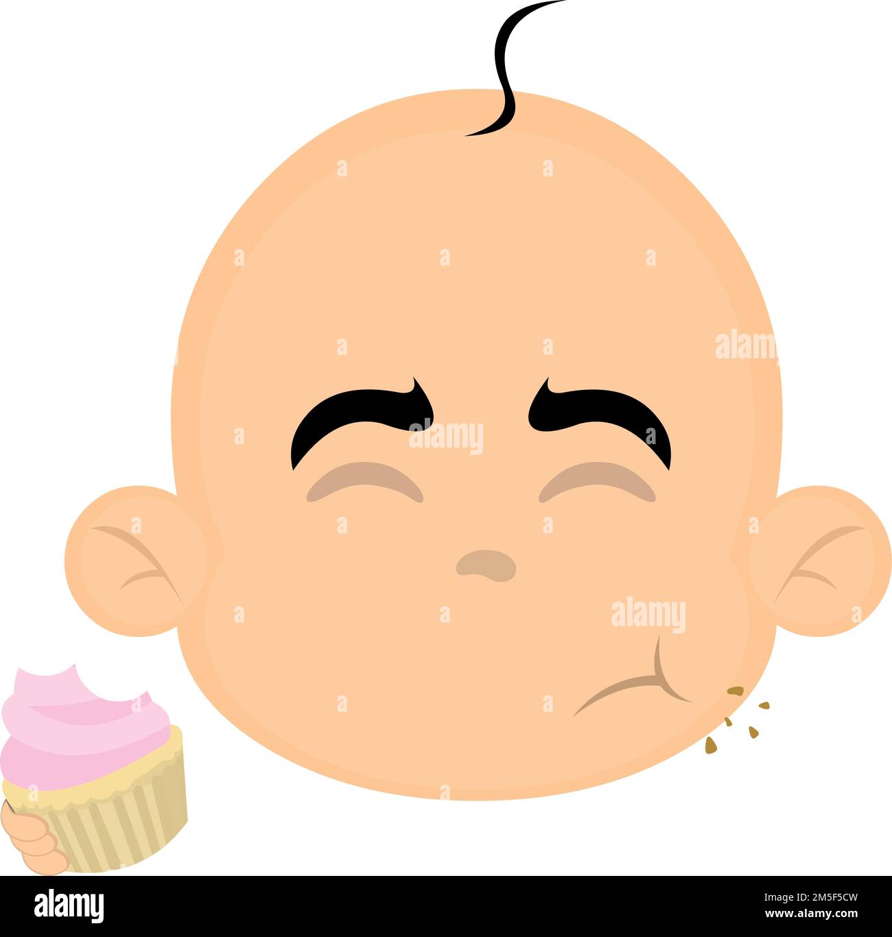 vector illustration of the face of a baby cartoon eating a cupcake or ...