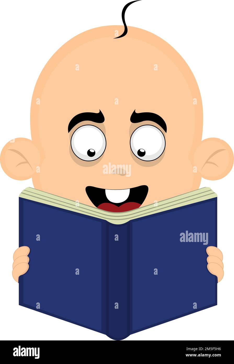 vector illustration of the face of a baby cartoon reading a book Stock ...