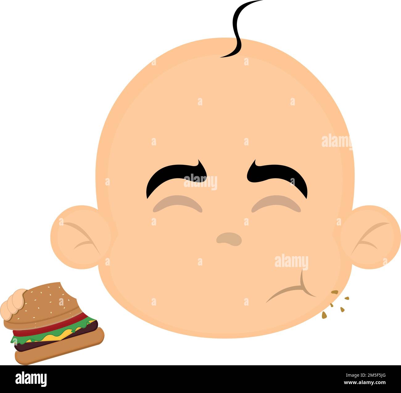vector illustration of the face of a baby cartoon eating a hamburger ...