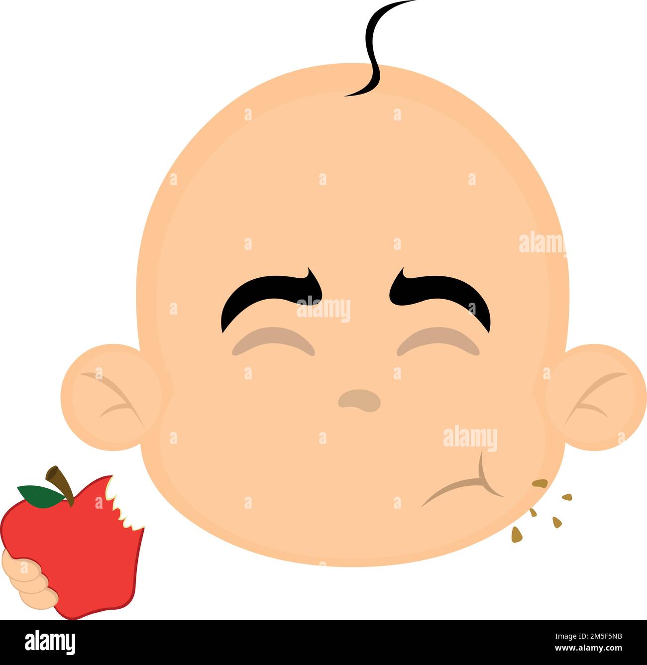 vector illustration of the face of a baby cartoon eating a red apple ...