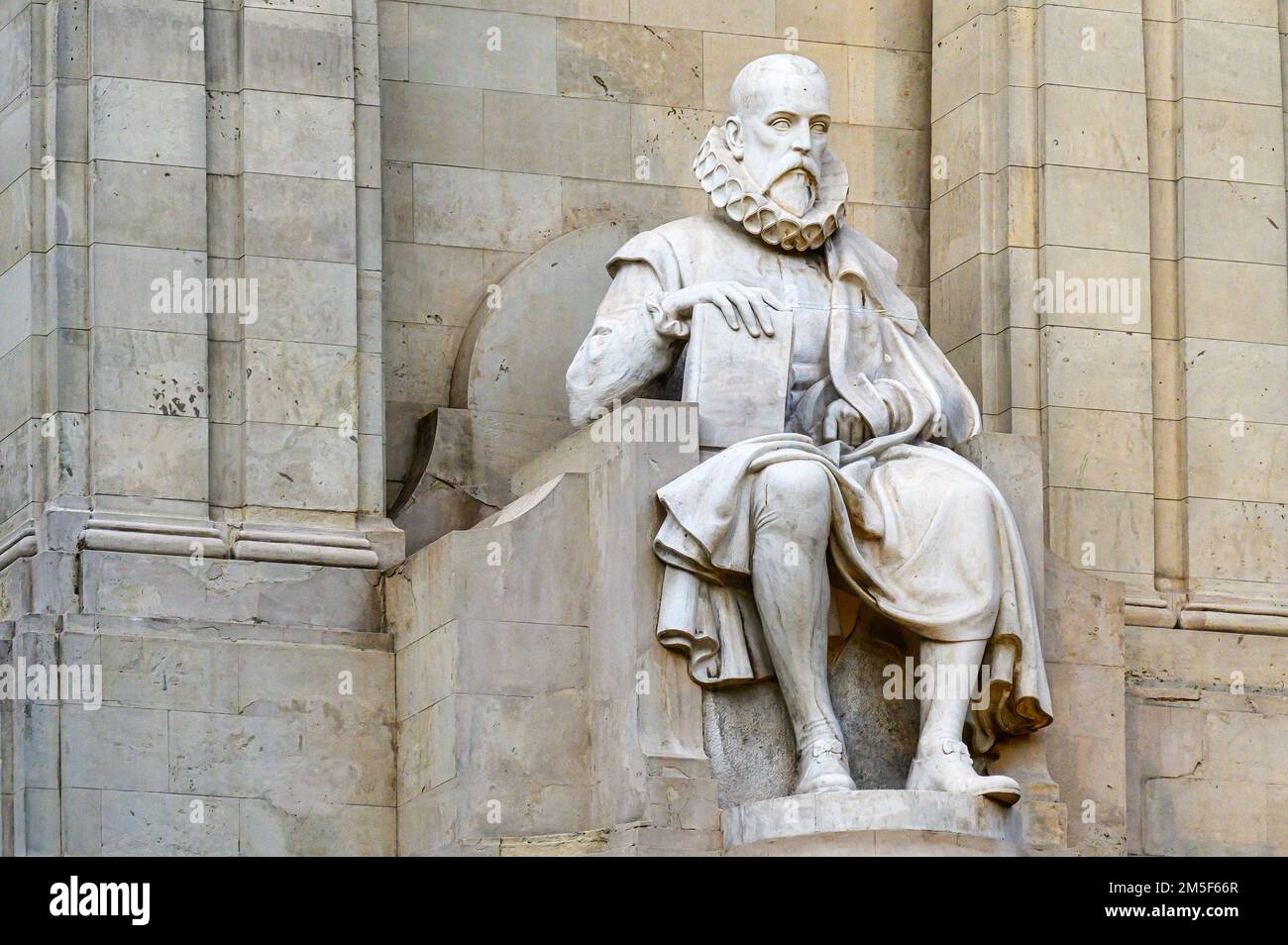 Monument to Miguel de Cervantes Saavedra. Stone sculpture of the famous ...