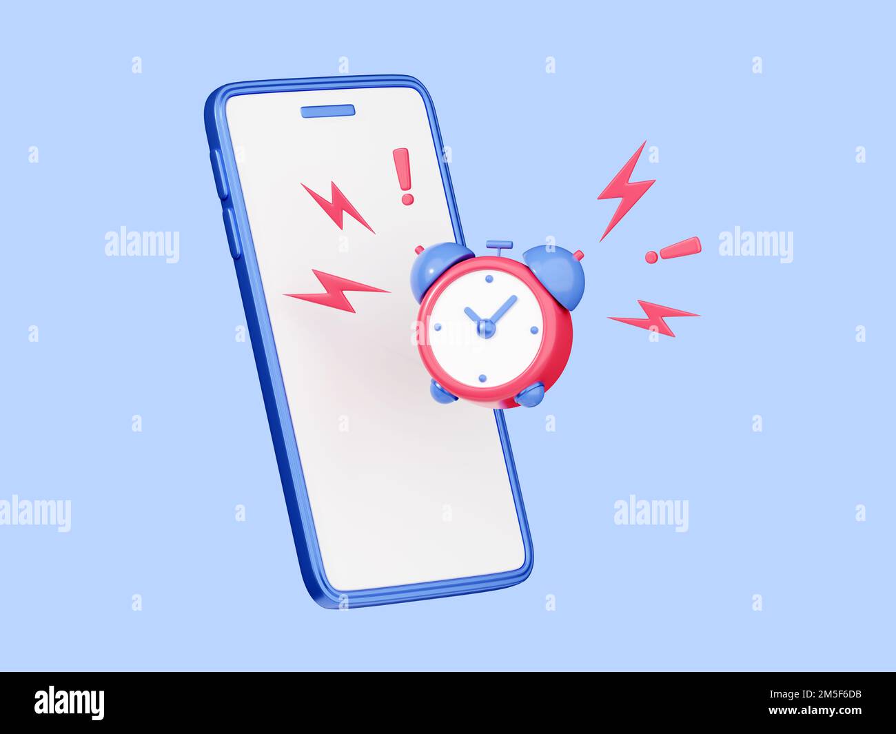 Clock alarm on mobile phone 3d render - jumping and ringing red and ...