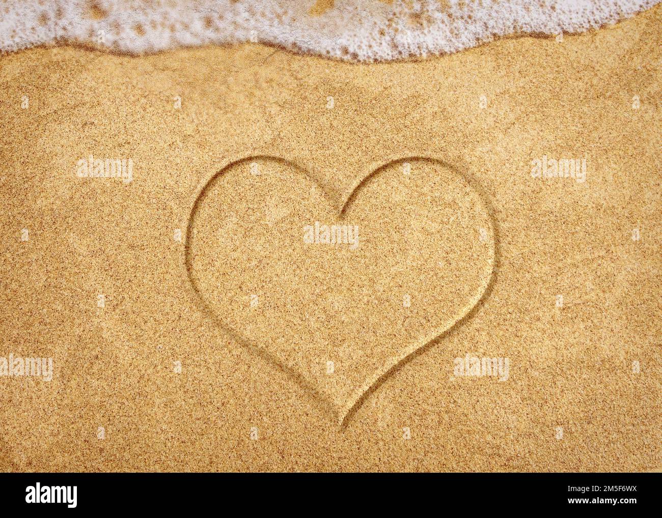 Heart Symbol On a Sand Of Beach With Soft Blue Wave On Background Stock ...