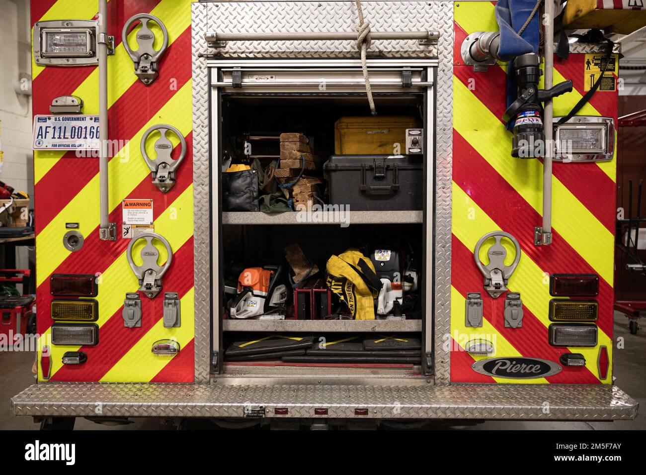 A firetruck assigned to the 354th Civil Engineering Squadron is parked ...
