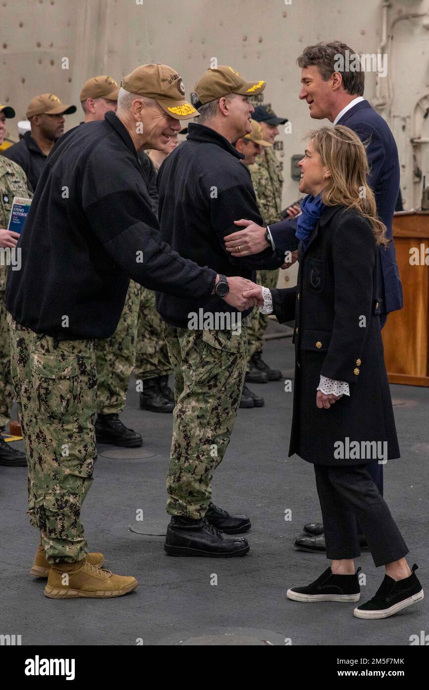 NAVAL STATION NORFOLK, Va. Gov. Glenn Youngkin, Va., left, and wife Suzanne Youngkin, are ...
