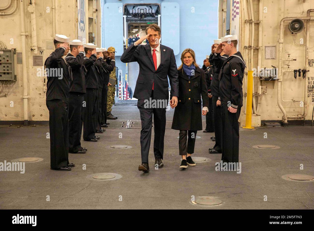 NAVAL STATION NORFOLK, Va. - Gov. Glenn Youngkin, Va., left, and wife, Suzanne Youngkin, arrive ...