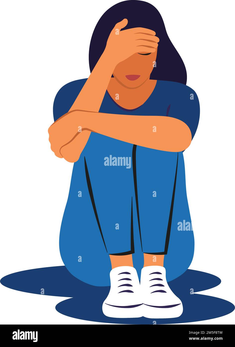 Woman in depression with bewildered thoughts in her mind. Young woman ...