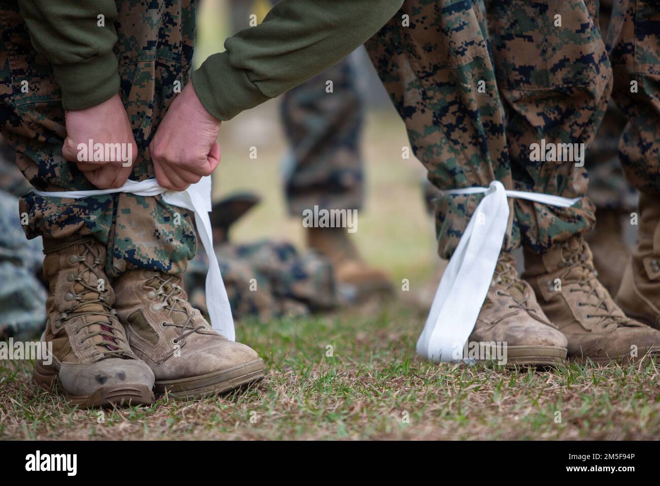 U.S. Marines prepare for the five-legged relay at Ellis Field on Marine ...