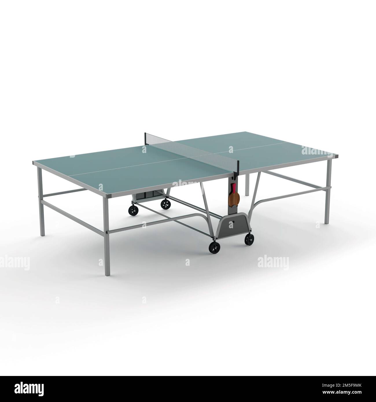 A 3D illustration of a tennis table isolated on a white background ...