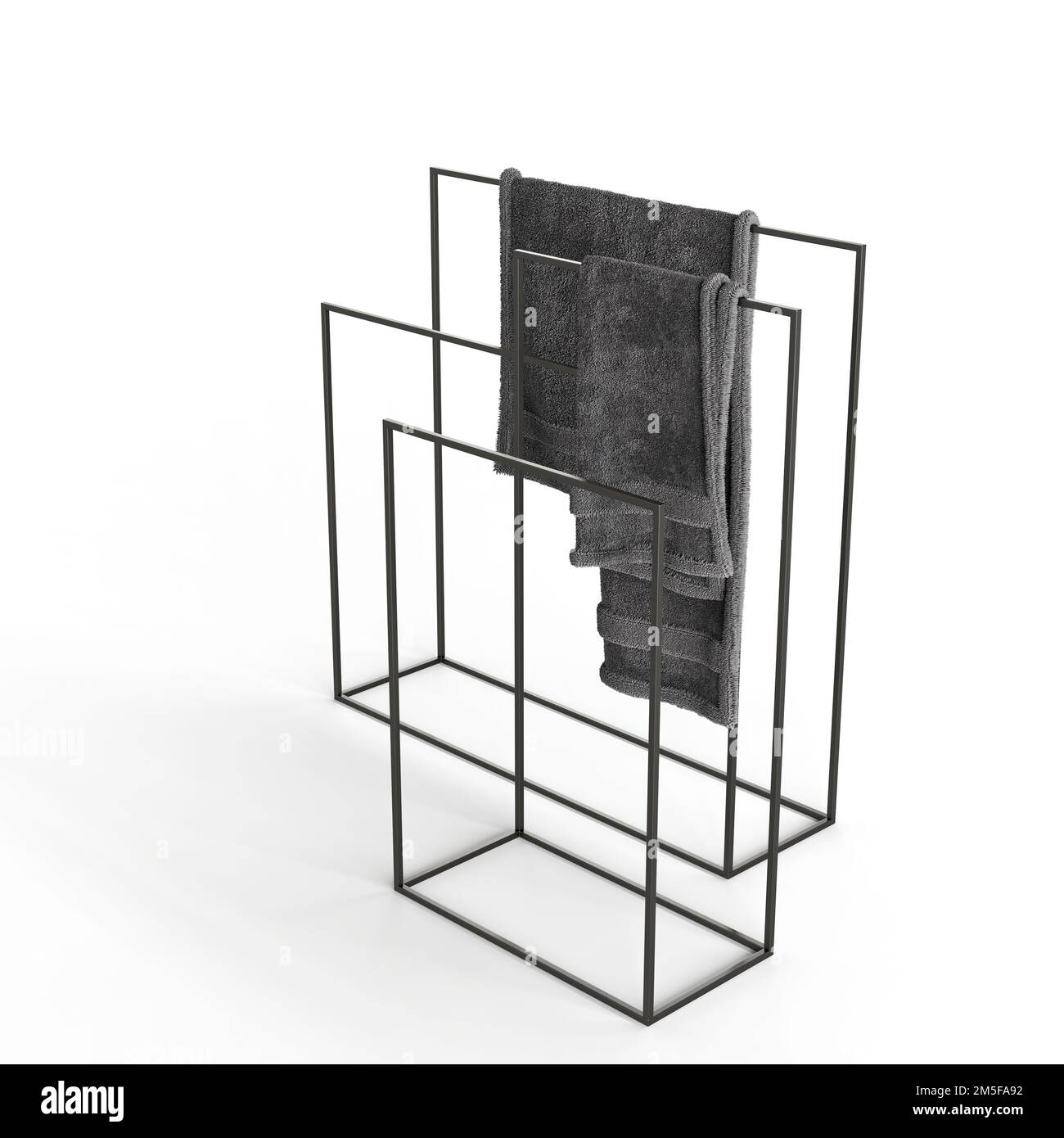 A 3D illustration of a towel holder with towels isolated on a white ...