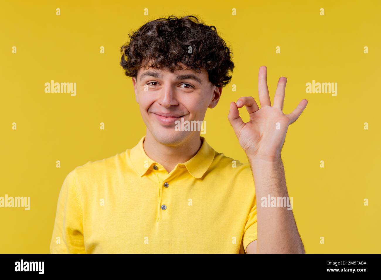 Handsome man makes hand sign okay, ok gesture. Happy guy, correct ...