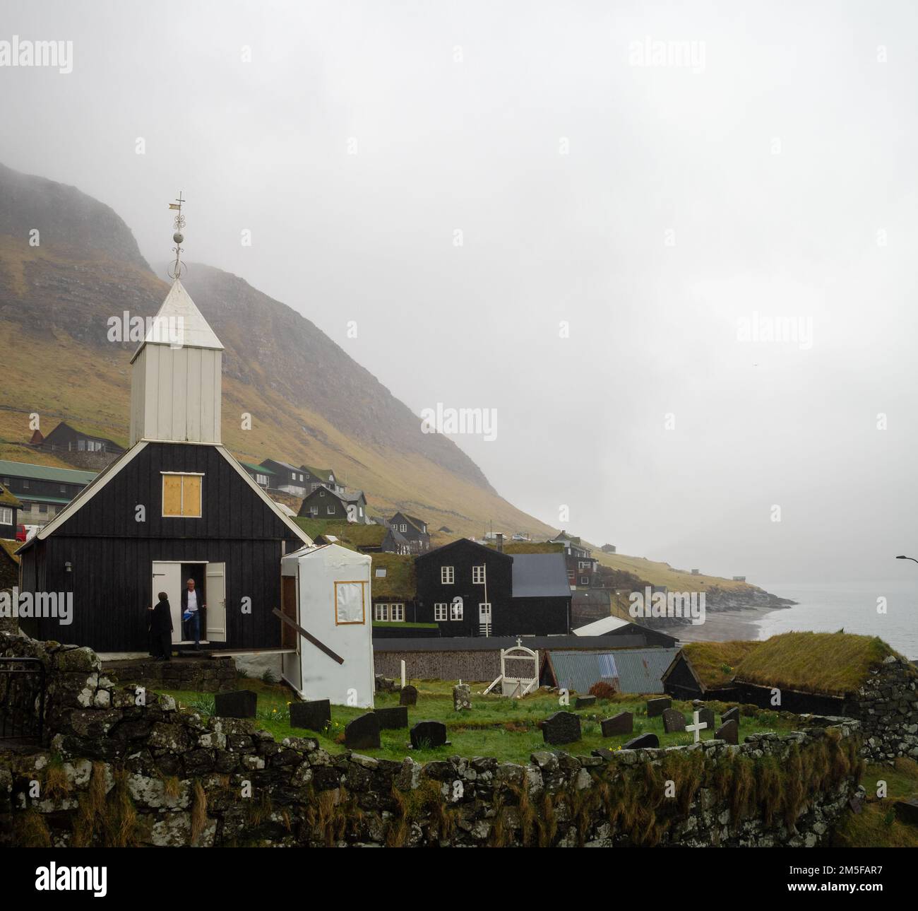 Bøur black and white church Stock Photo - Alamy