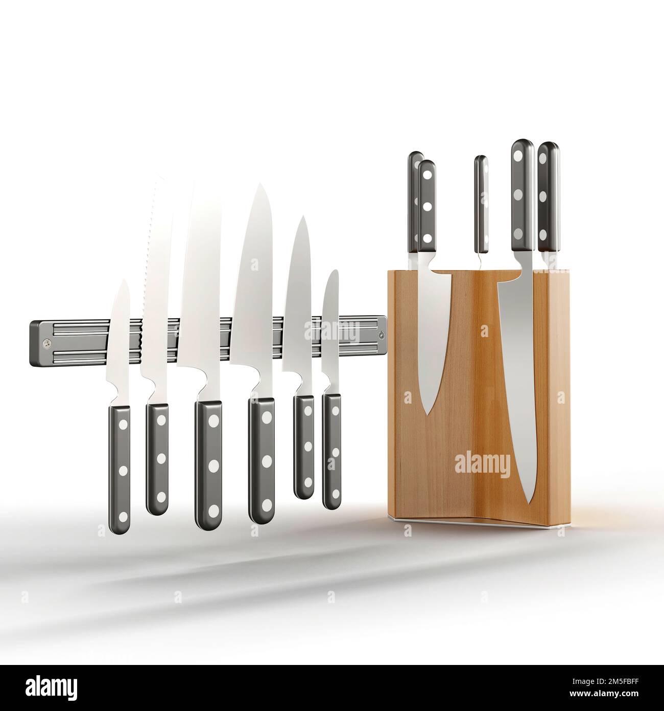 A 3d illustration of a set of knives isolated on a white background ...