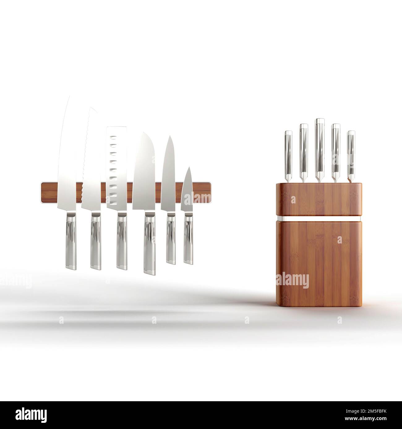 A 3d illustration of a set of knives isolated on a white background ...