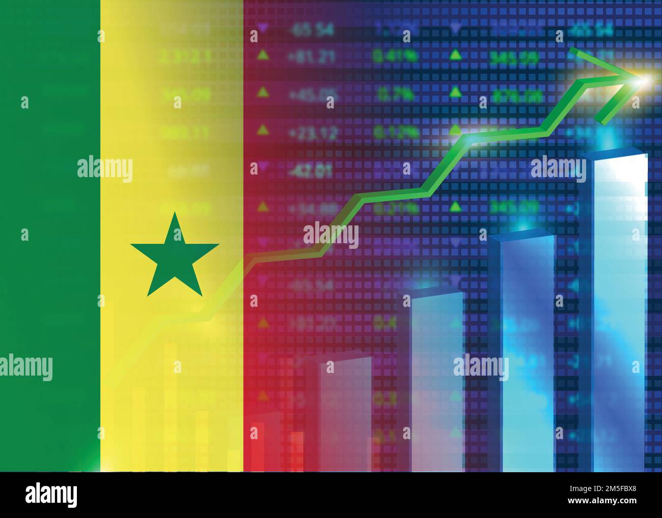 Economic growth in Senegal.Senegal's stock market.Senegal flag with ...