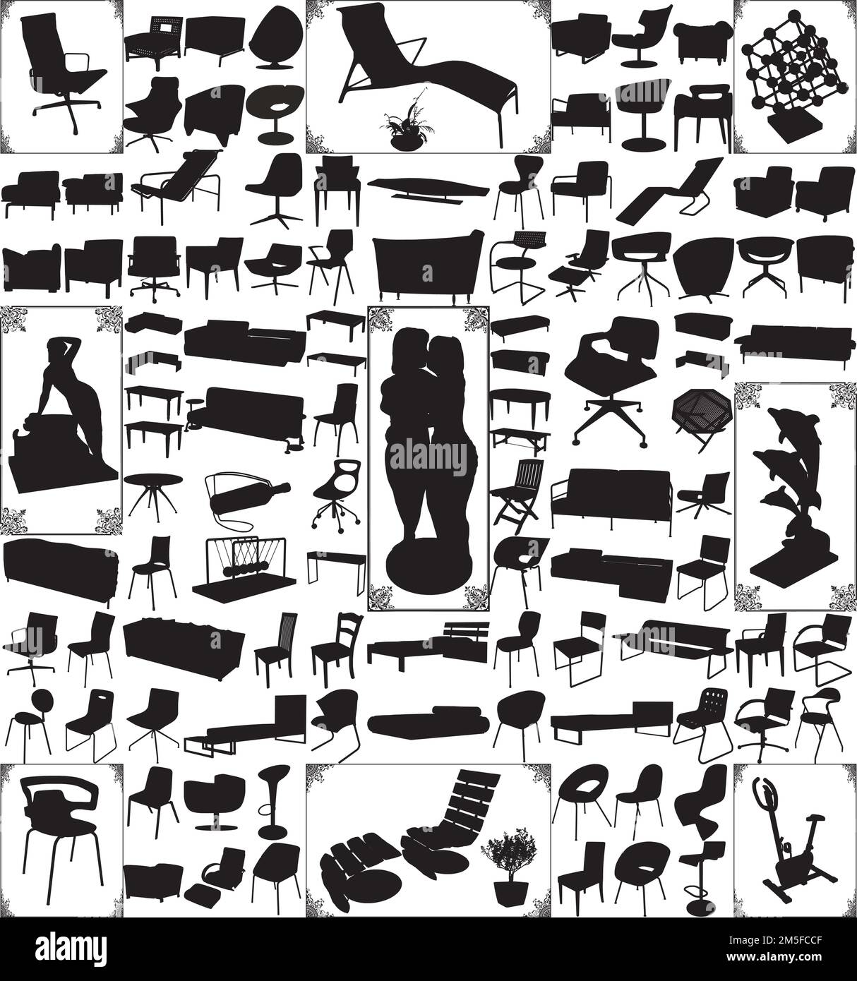 Modern Furniture And Objects Hundred Silhouette Vector. Illustration On ...