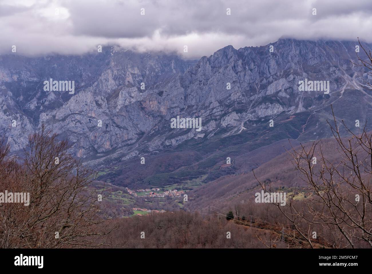 General view of the village of Posada de Valdeon in the Picos de Europa ...