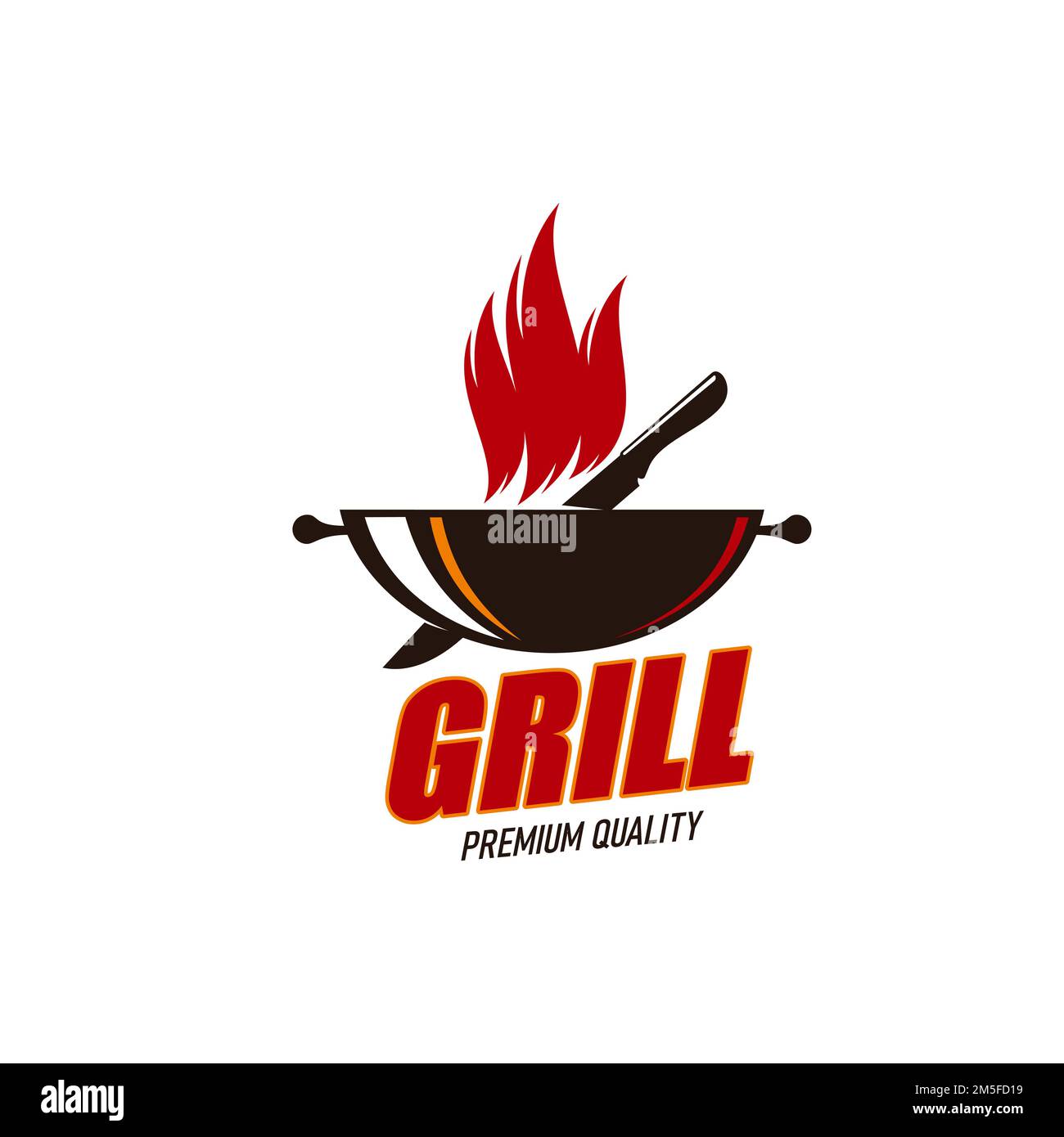 BBQ restaurant, grill bar icon or symbol with knife, red fire flames ...