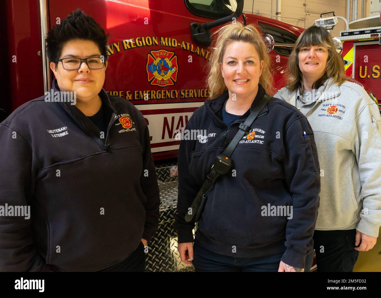 GREAT LAKES, Ill. (Feb. 11, 2022) Fire Lt. Stacy Steinike (left ...