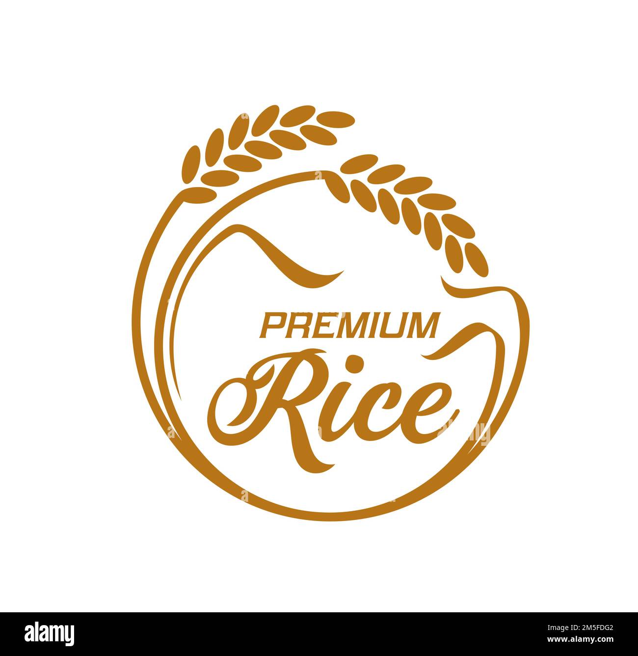 Rice icon, vector emblem with round frame of cereal stalks and premium ...