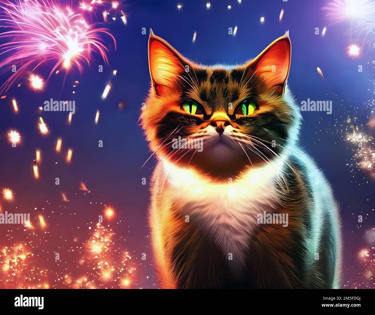 Cute cat enjoying new year fireworks Stock Photo - Alamy
