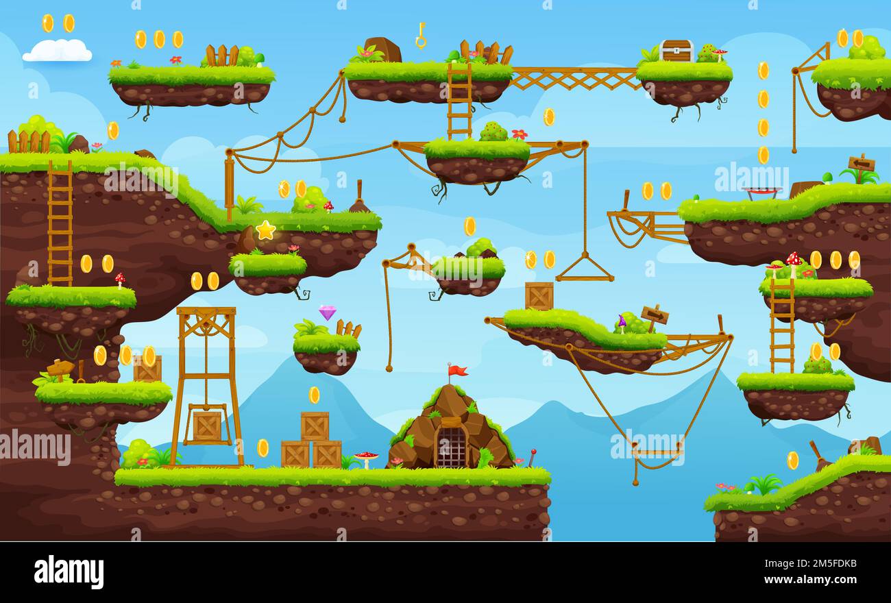 2d Arcade Game Level Map Interface Platform Stairs Coins Bonus And