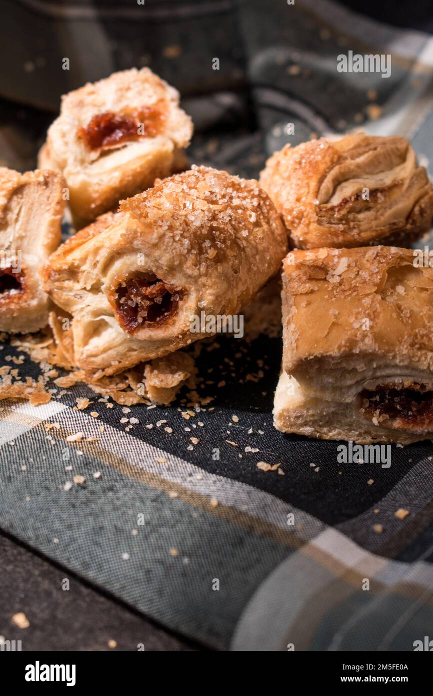 A vertical high angle shot of pieces of traditional Colombian baked ...