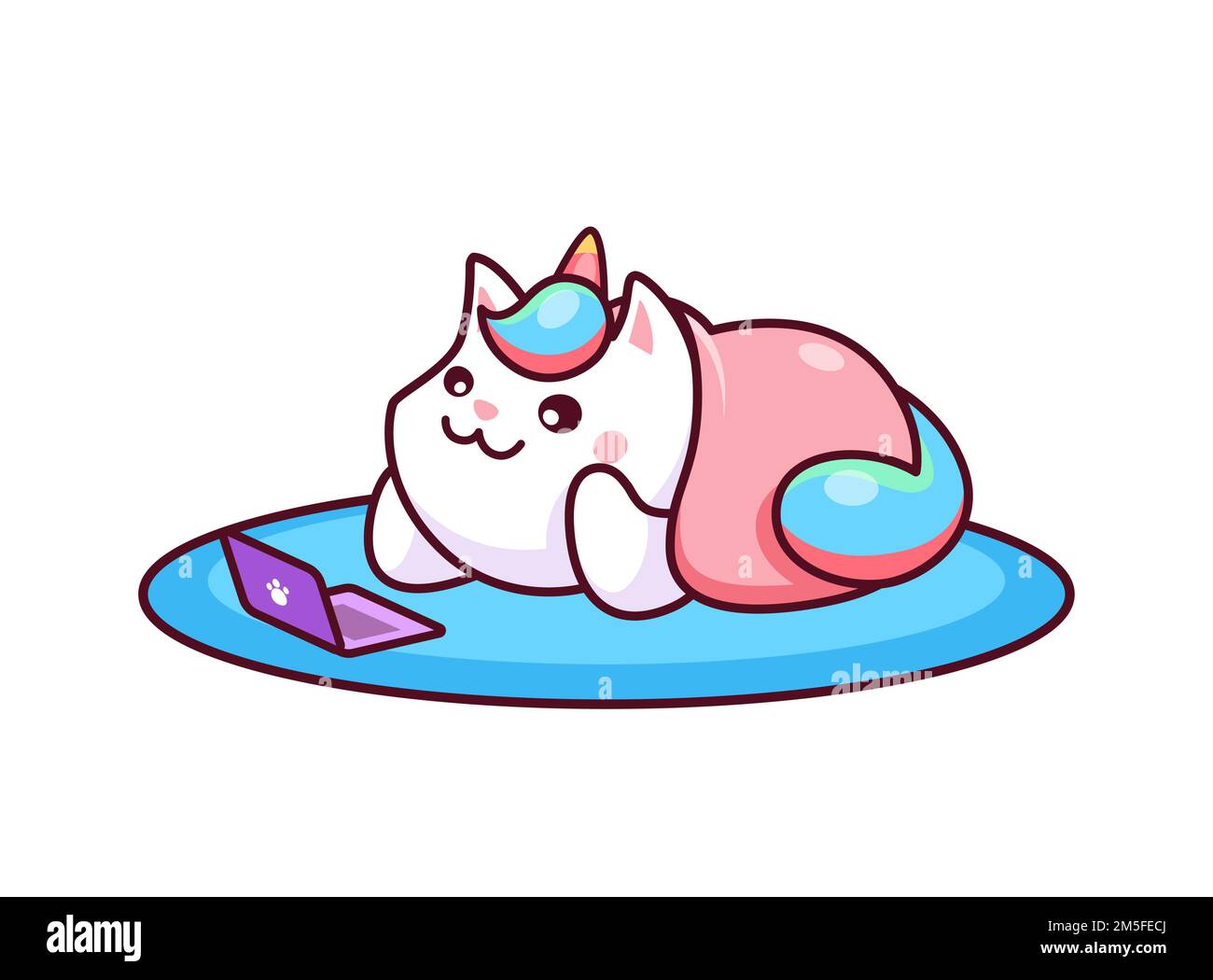 Cartoon cute kawaii caticorn watching a movie. Magical creature ...