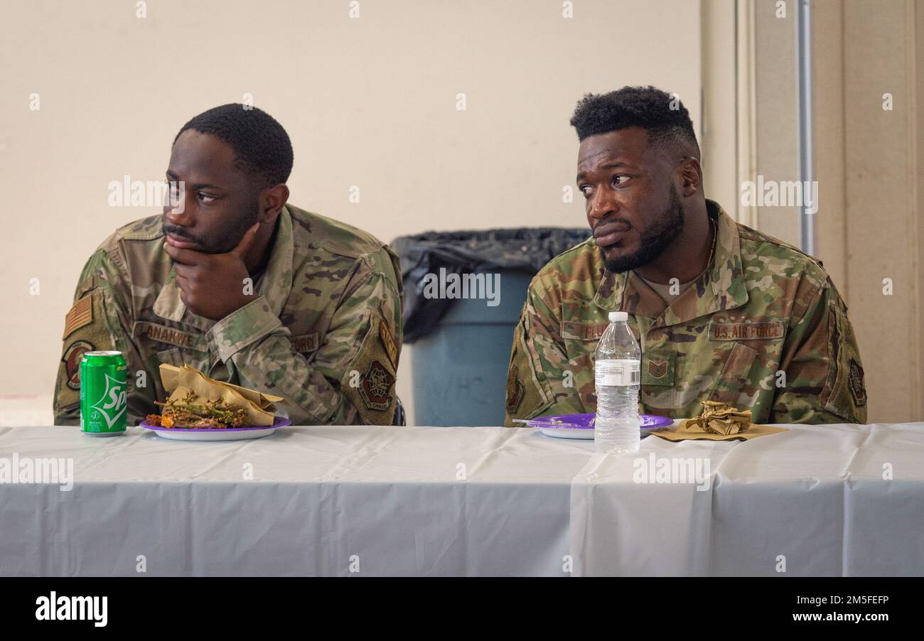 U.S. Air Force Staff Sgt. Peteranthony Anakwe (left), an aerospace ...