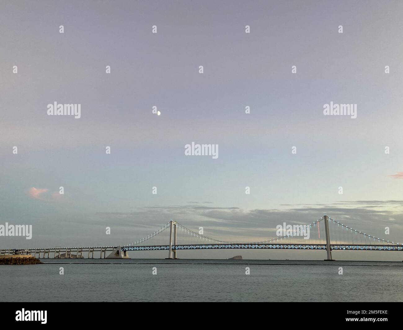 The Xinghai Bay Bridge, China Liaoning Province Dalian during sunset ...