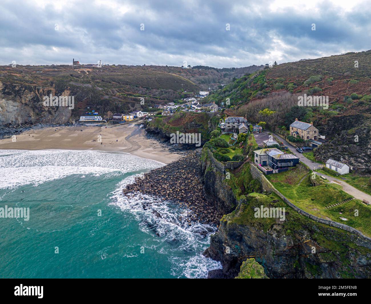 St Agnes Beach from a drone, Saint Agnes, Cornwall, England, UK Stock ...