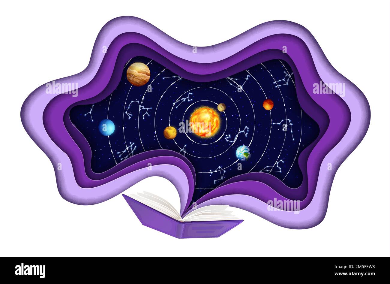 Space paper cut open book and zodiac constellations. Vector design in ...