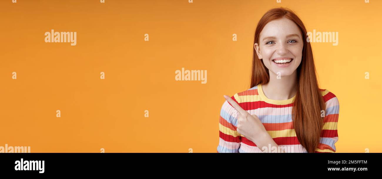 Happy charismatic smiling young ginger girl blue eyes sincere tender ...