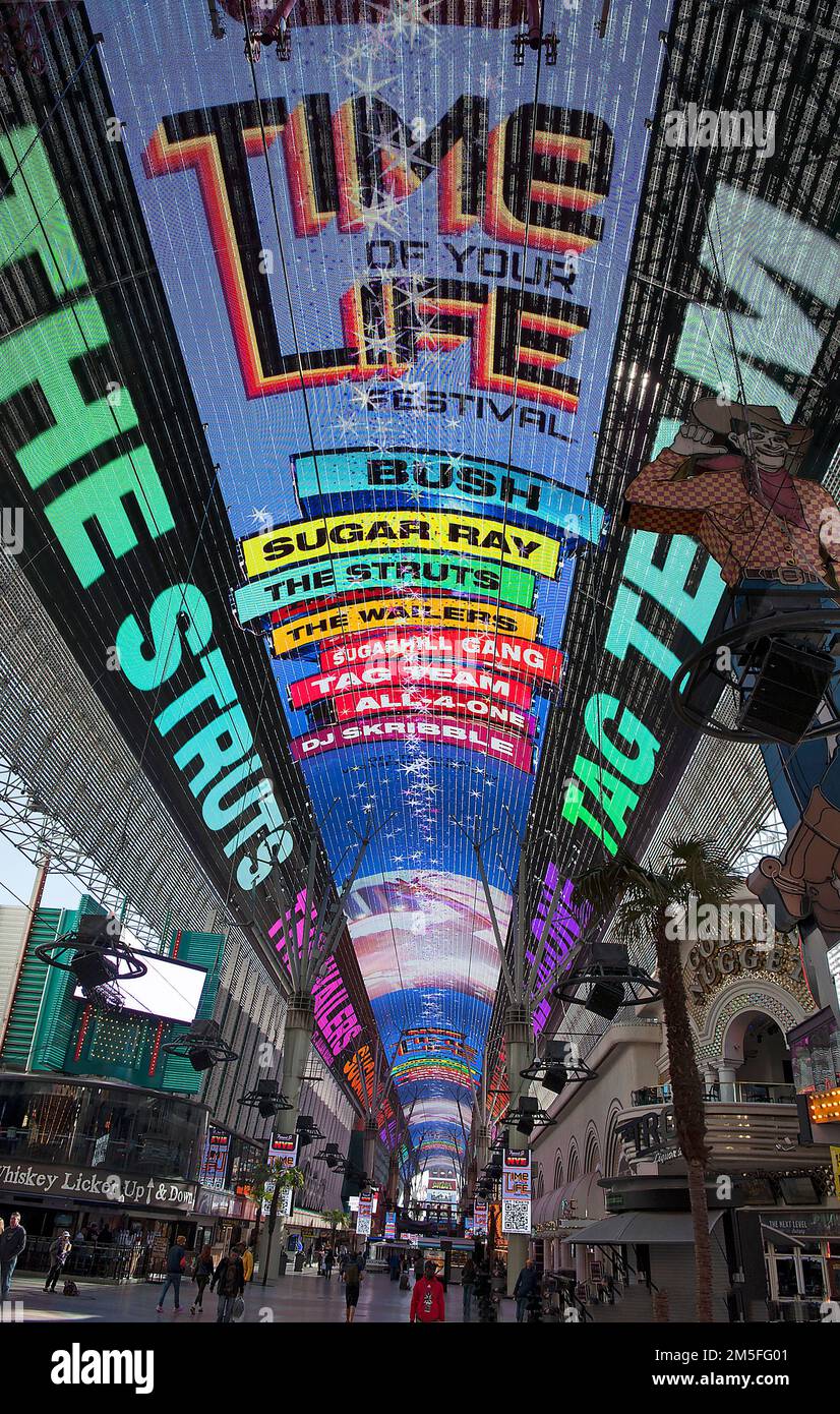 Digital sign display over Fremont Street in Downtown Las Stock Photo ...